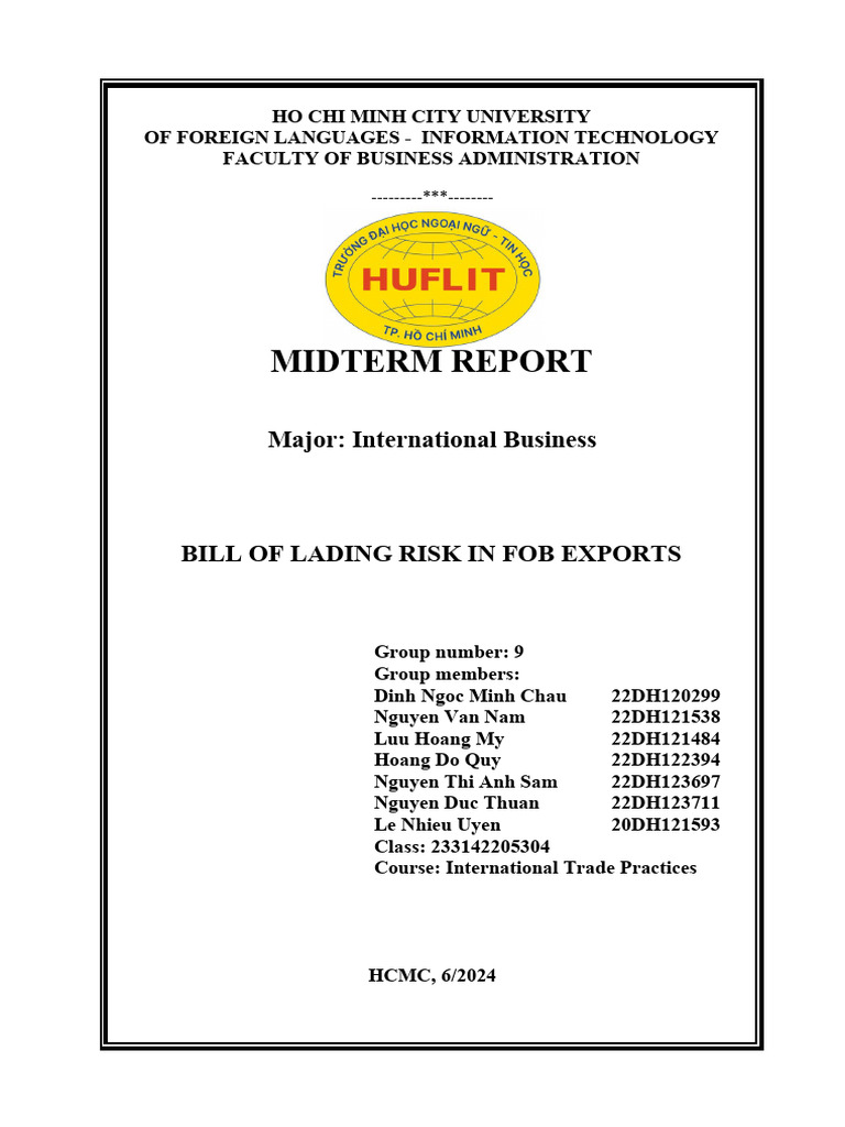 (HK32324) - (233142205304) - (Group09) - (Midterm Report) | PDF | Bill Of Lading | Letter Of Credit