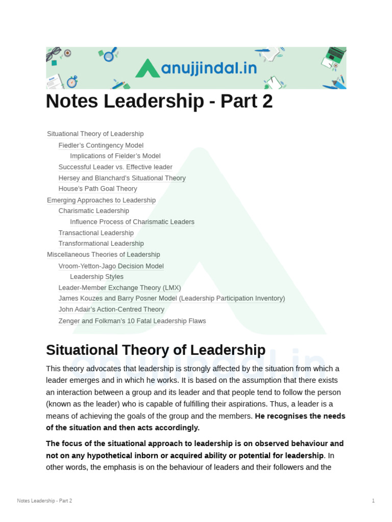 Situational Leadership Theories Explained | PDF | Leadership ...