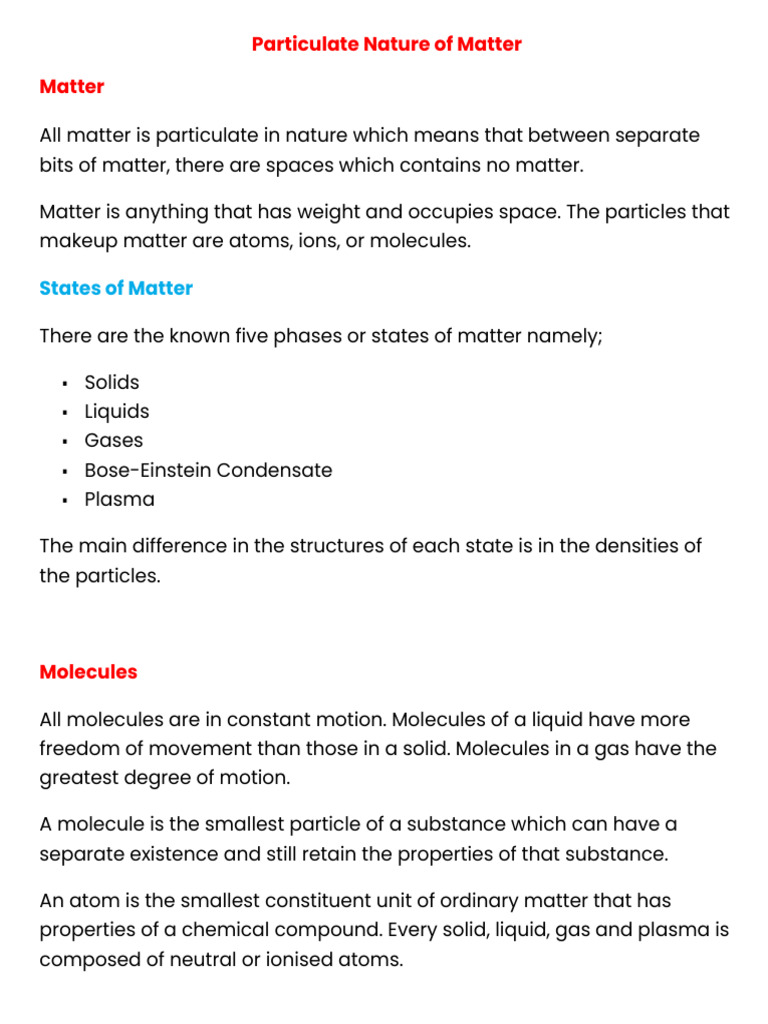 3.3 Particulate Nature of Matter | Download Free PDF | Matter | Gases
