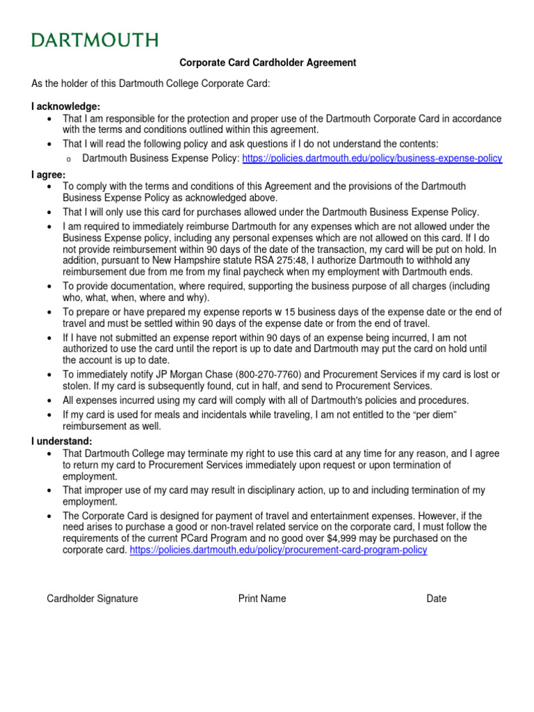 Corpcard Holder Agreement Application | PDF | Credit Card | Payments