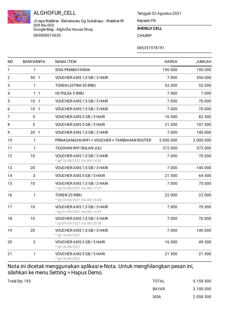 E-Nota - SHERLLY CELL - 2021 | PDF