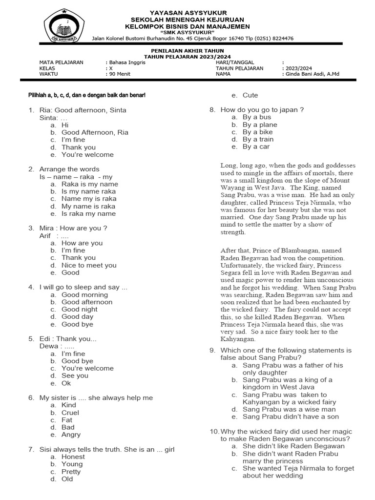 Asat B.inggris X 2024 | PDF | Snow White