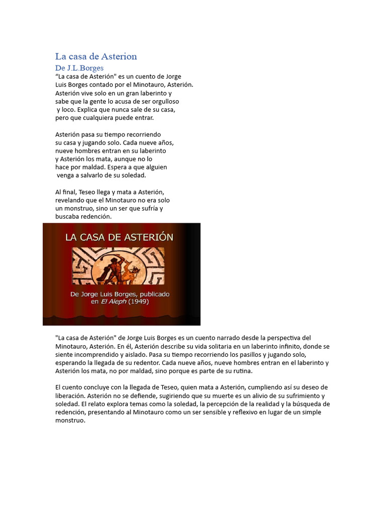 La casa de Asterión: soledad y redención | PDF