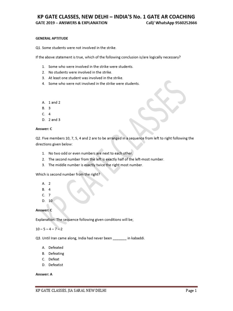 GATE AR 2019 Previous Year Question Paper With Solution | PDF | Solar Power