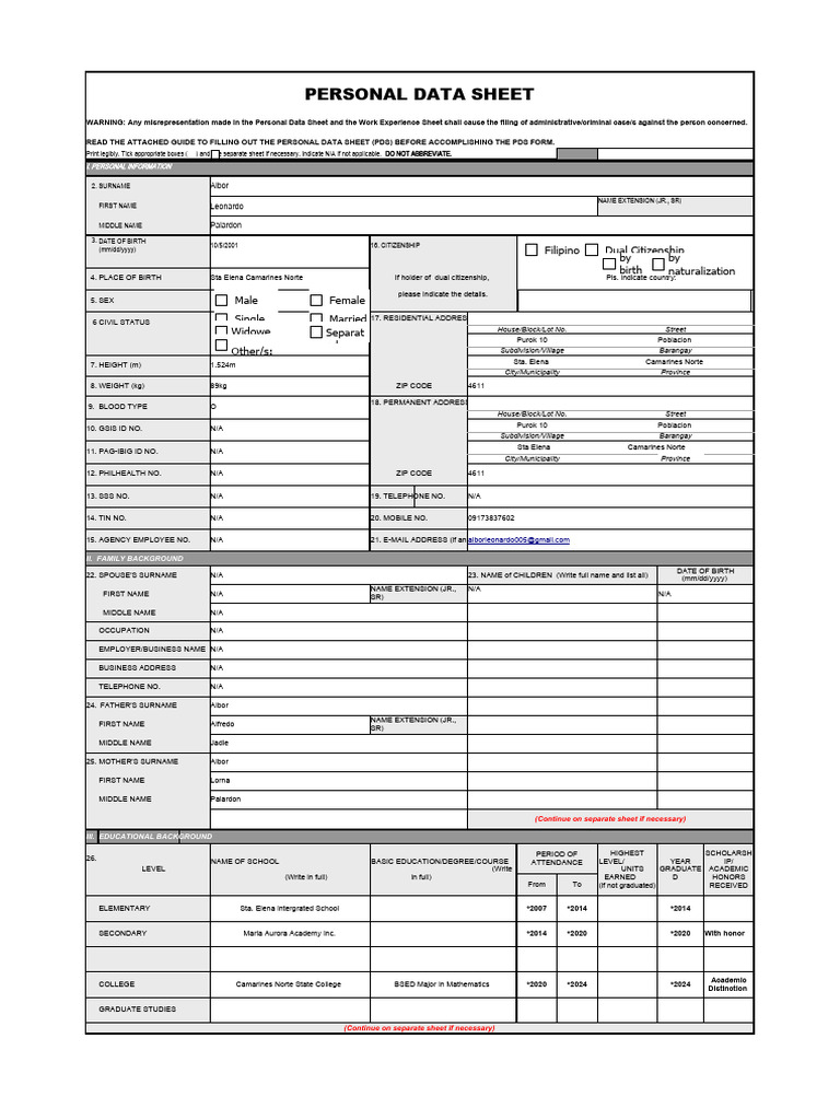 06-CSC Form 21-Revised 2017 (Personal Data Sheet) | PDF | Government ...
