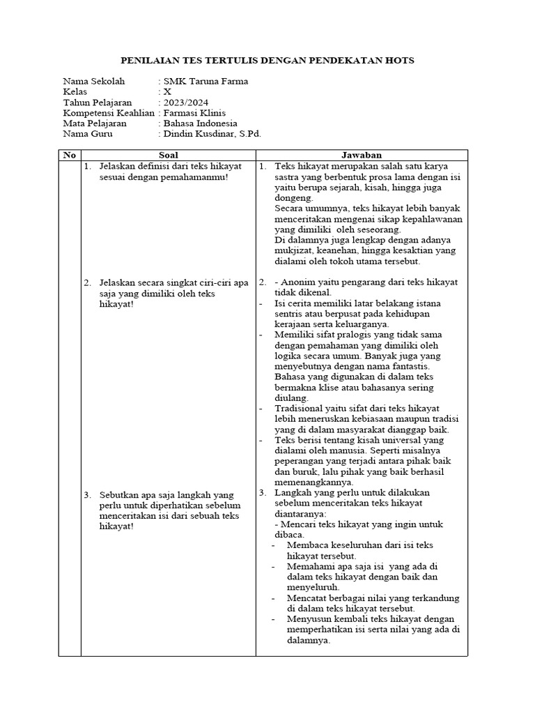 Penilaian Tes Tertulis Dengan Pendekatan Hots | PDF