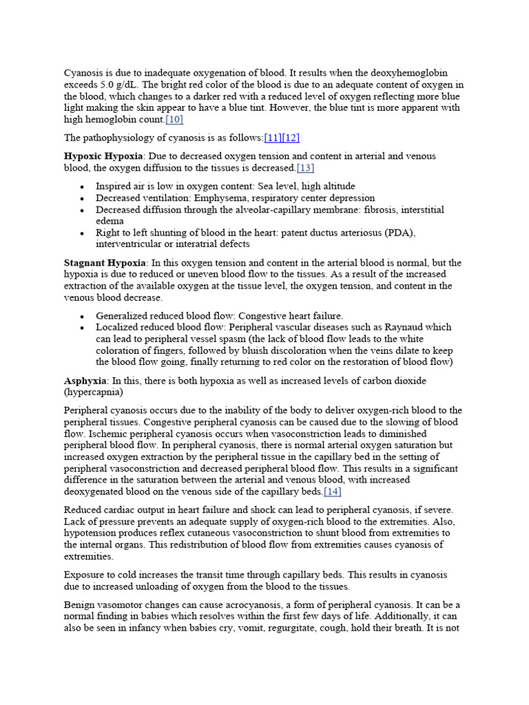 Cyanosis Is Due To Inadequate Oxygenation of Blood | PDF | Blood ...
