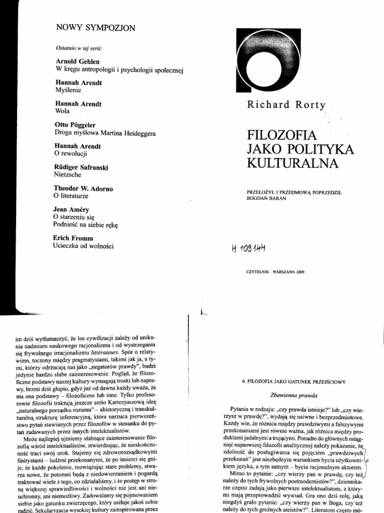 Rorty Filozofia Jako Polityka Kulturalna | PDF