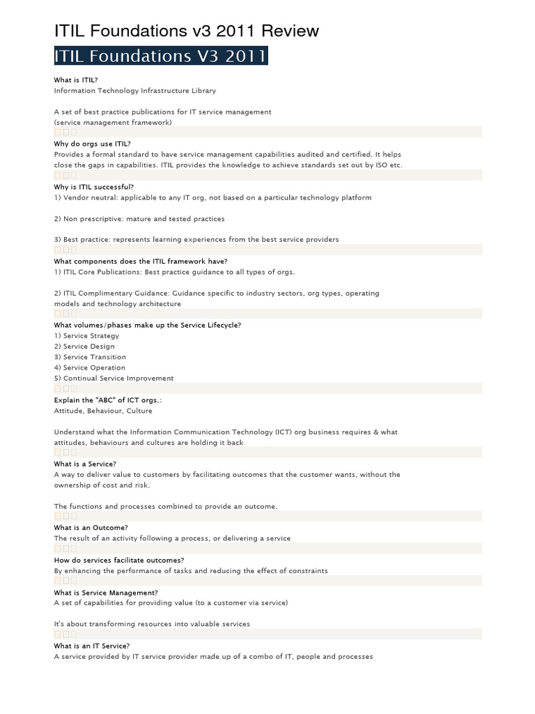 FINAL REVIEW - ITIL Foundations V3 2011 | PDF | Service Level Agreement ...