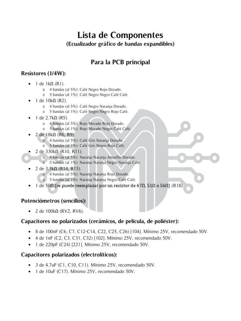 Lista de Componentes | PDF | Placa de circuito impreso | Energia electrica