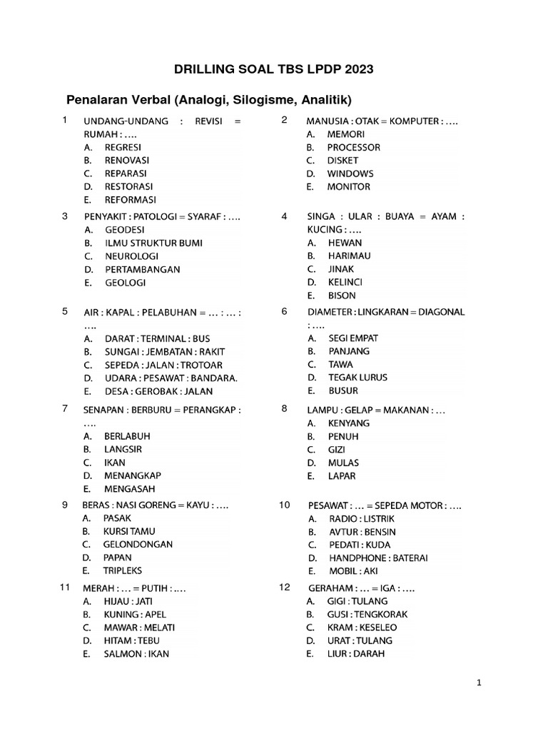 Kumpulan Soal Latihan Tes Bakat Skolastik LPDP | PDF
