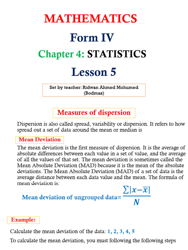 Stat F4 Lesson 5 | PDF | Mean | Statistical Analysis