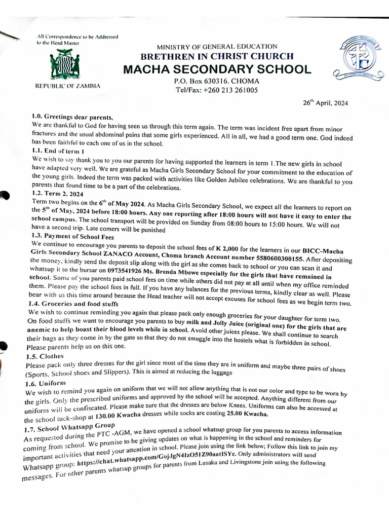 Macha Girls Sec - Newslettert1.2024 | PDF