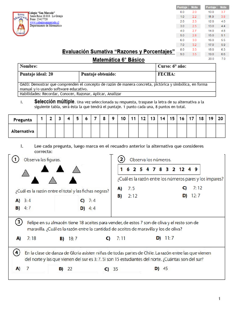 6to Evaluación Razones y Porcentajes 2024 | PDF | Porcentaje