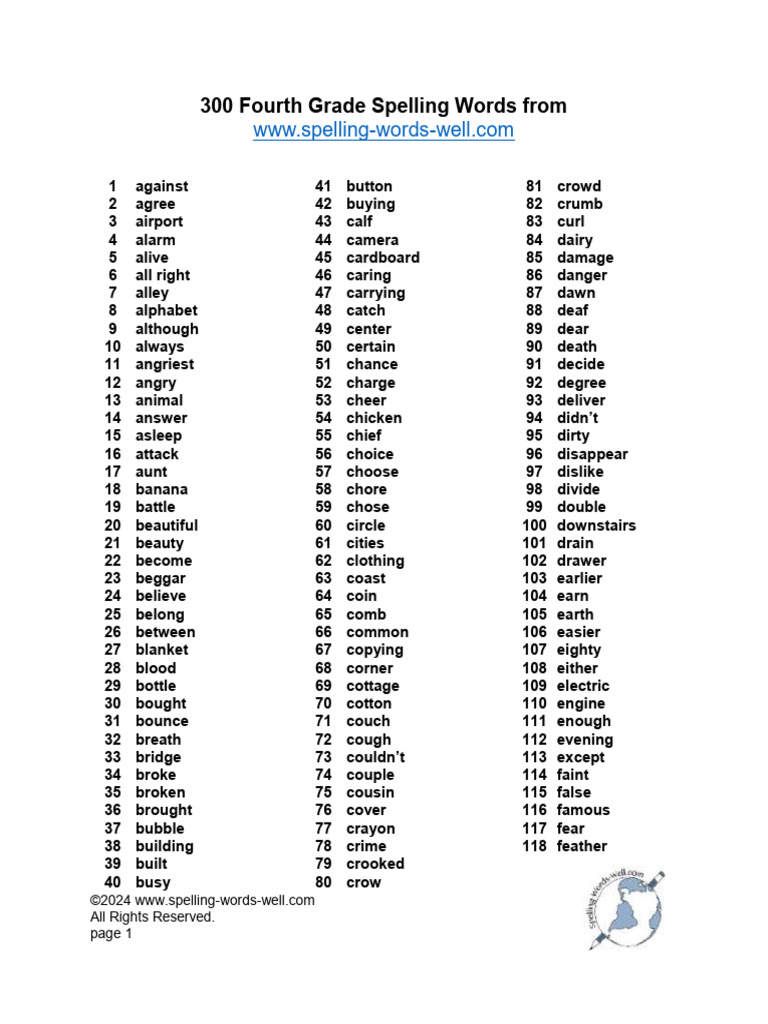 2024 Fourth Grade Spelling Words | PDF