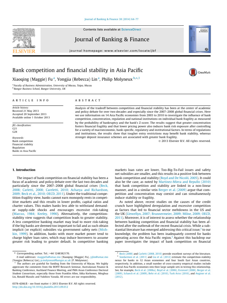 2014-JBF-bank Competition and Financial Stability in Asia | PDF | Banks | Option (Finance)