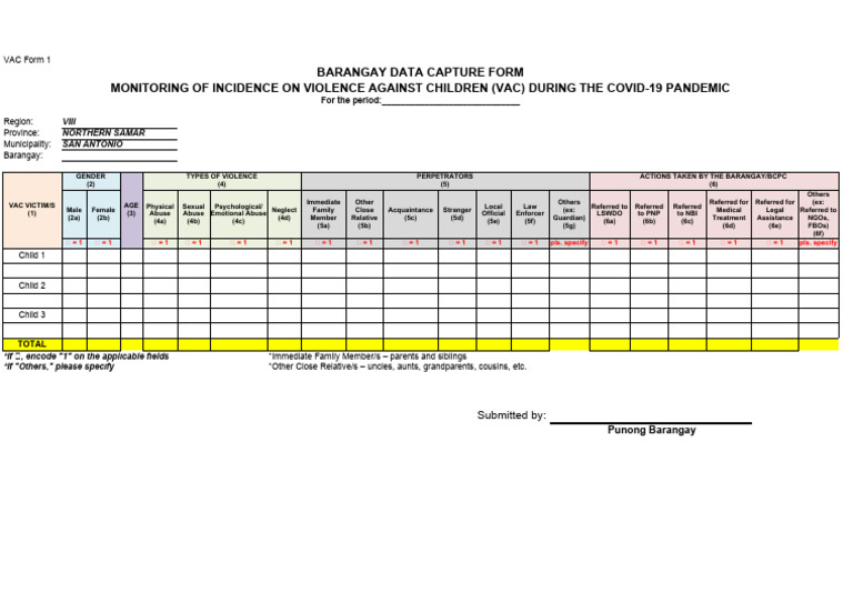 VAC Barangay Data Capture Form 1 1 | PDF | Child Abuse | Crime & Violence