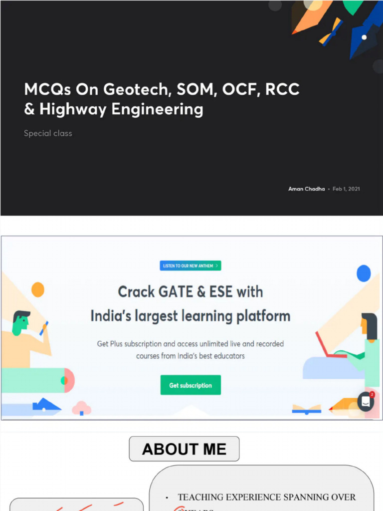 MCQs On Geotech SOM OCF RCC Highway Engineering With Anno | PDF
