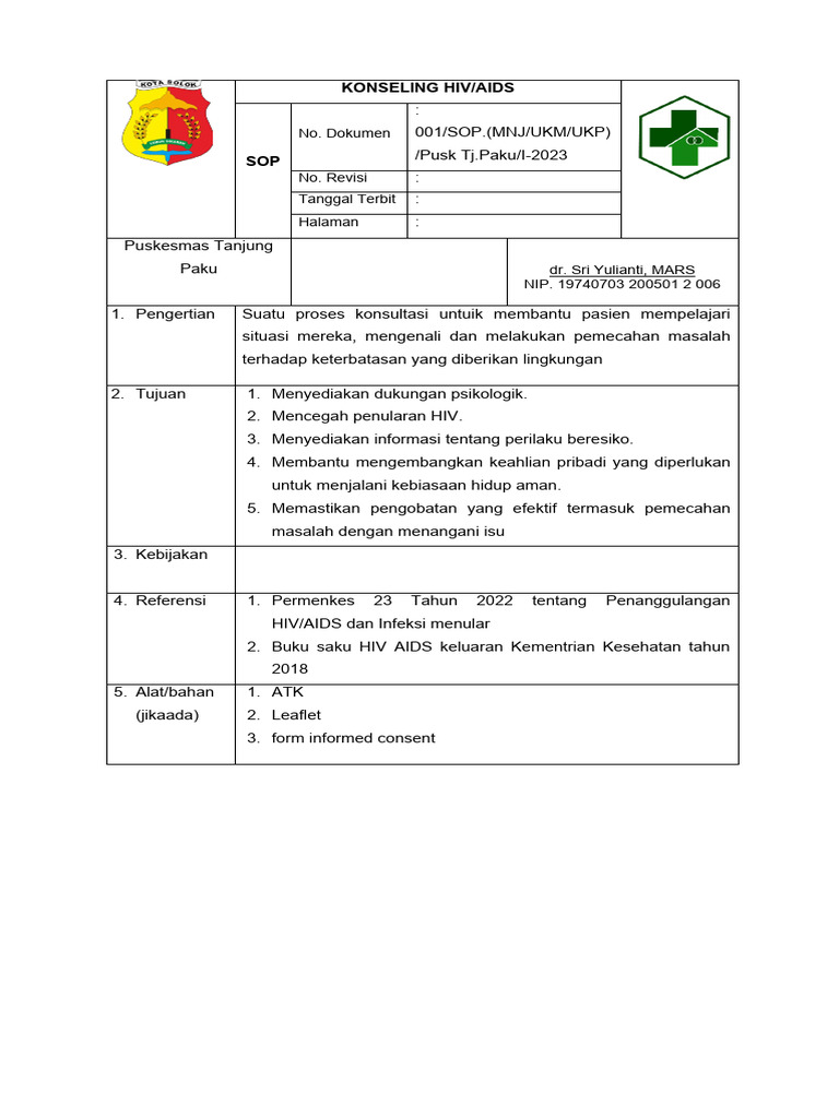 SOP Konseling HIV | PDF | Pengembangan Diri | Sains & Matematika