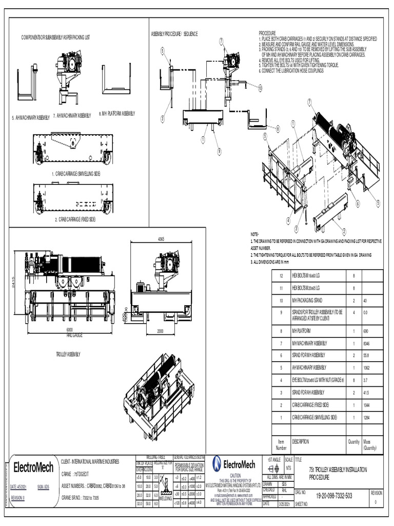 75T Trolley Assembly Installation Guide | PDF | Screw | Mechanical ...