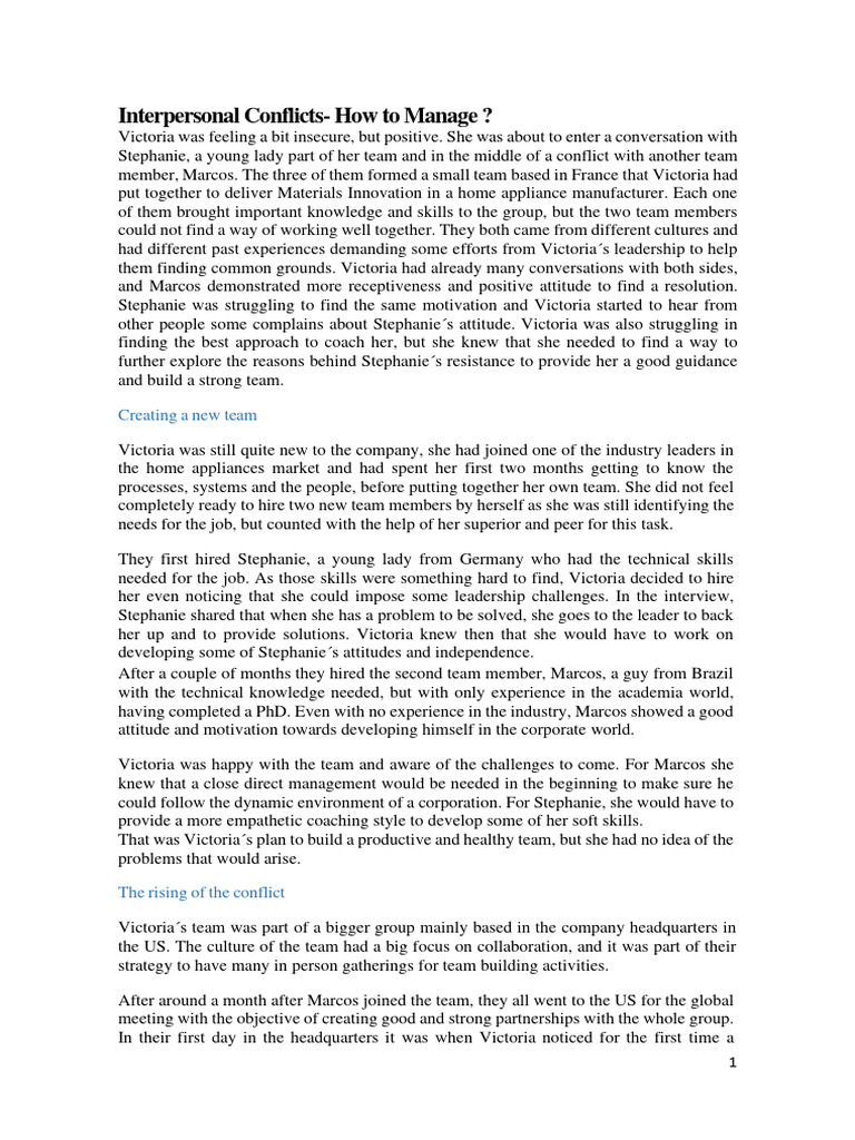 Case Study - Managing Interpersonal Conflict | PDF | Leadership | Experience