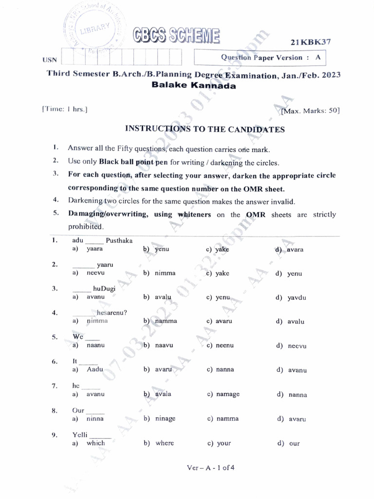 B.Arch Question Paper Jan 2023 | PDF