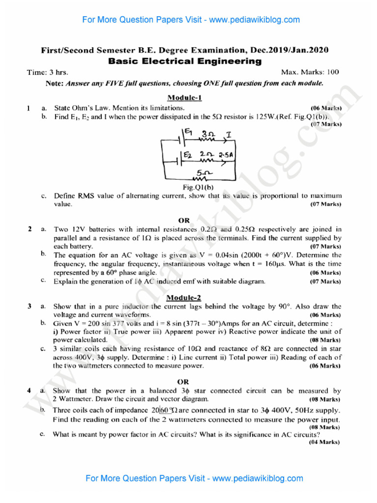 Basic Electrical Engg Jan 2020 (2018 Scheme) | PDF