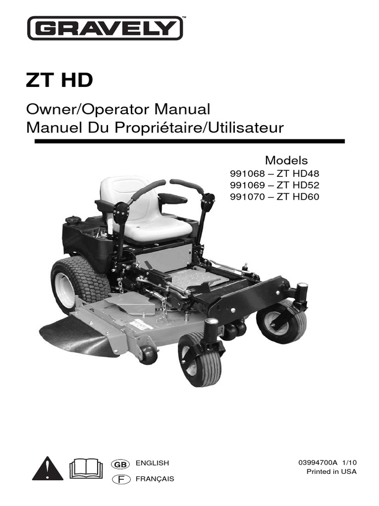 Gravely ZT HD Owner/operator Manual | PDF | Throttle | Valve