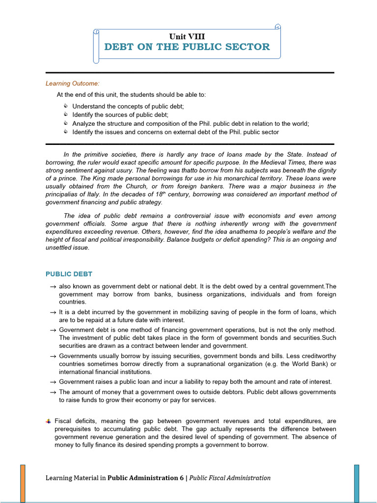 Unit 8 Debt in The Public Sector | PDF | Debt | Government Debt