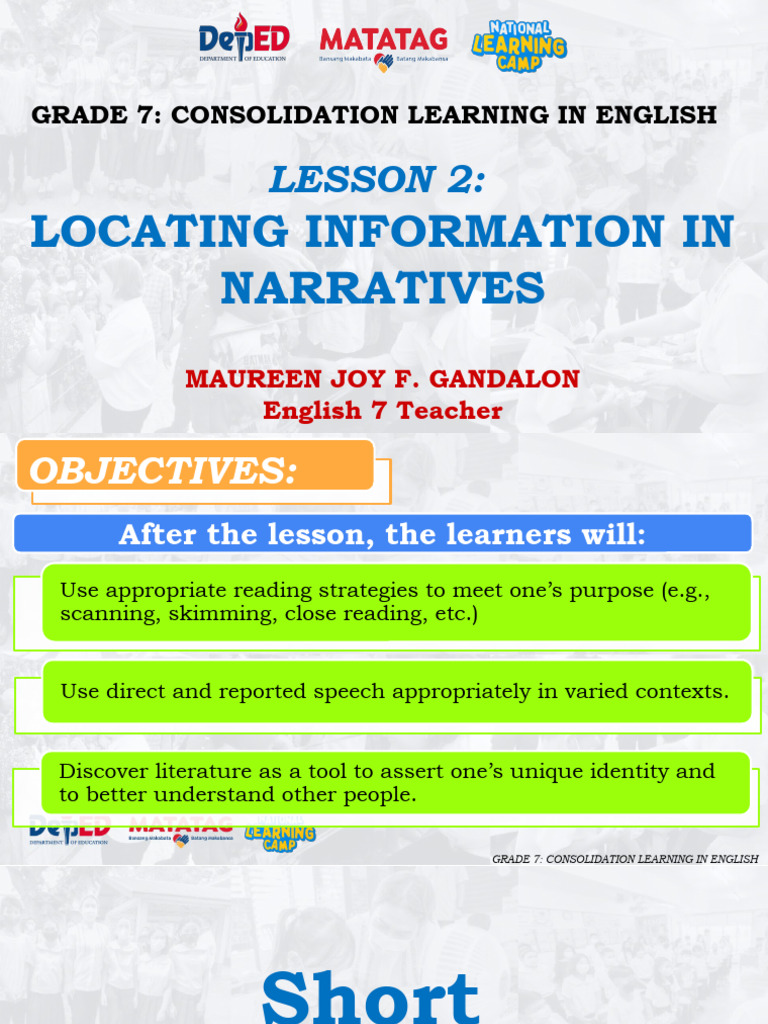 Grade 7 - Consolidation Lesson 2 | PDF | Narrative | Learning