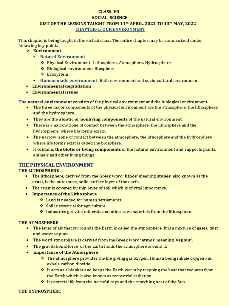 Class VII Social Science - Gist of The Lessons Taught (From 11th April, 2022 To 13th May, 2022 ...