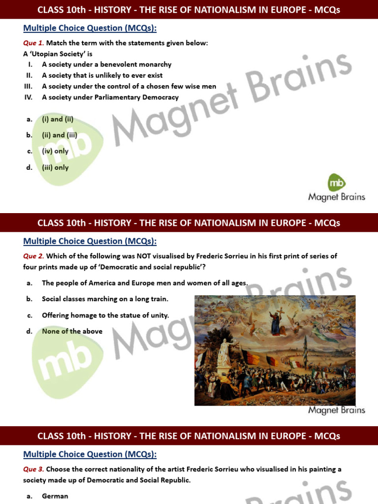 Class 10 MCQs: Nationalism in Europe | PDF | Balkans | Kingdom Of Prussia