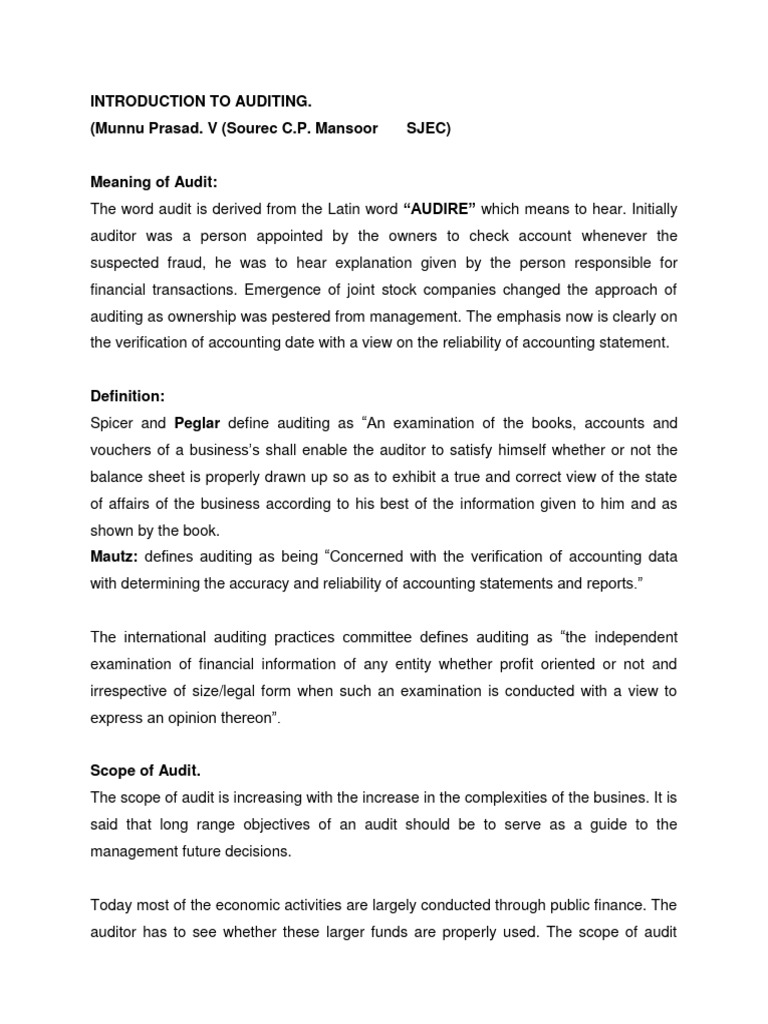 Auditing Class Notes | PDF | Audit | Internal Control