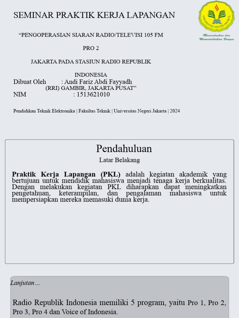 Andi Fariz Abdi Fayyadh - Power Point Presentasi Laporan PKL Radio ...