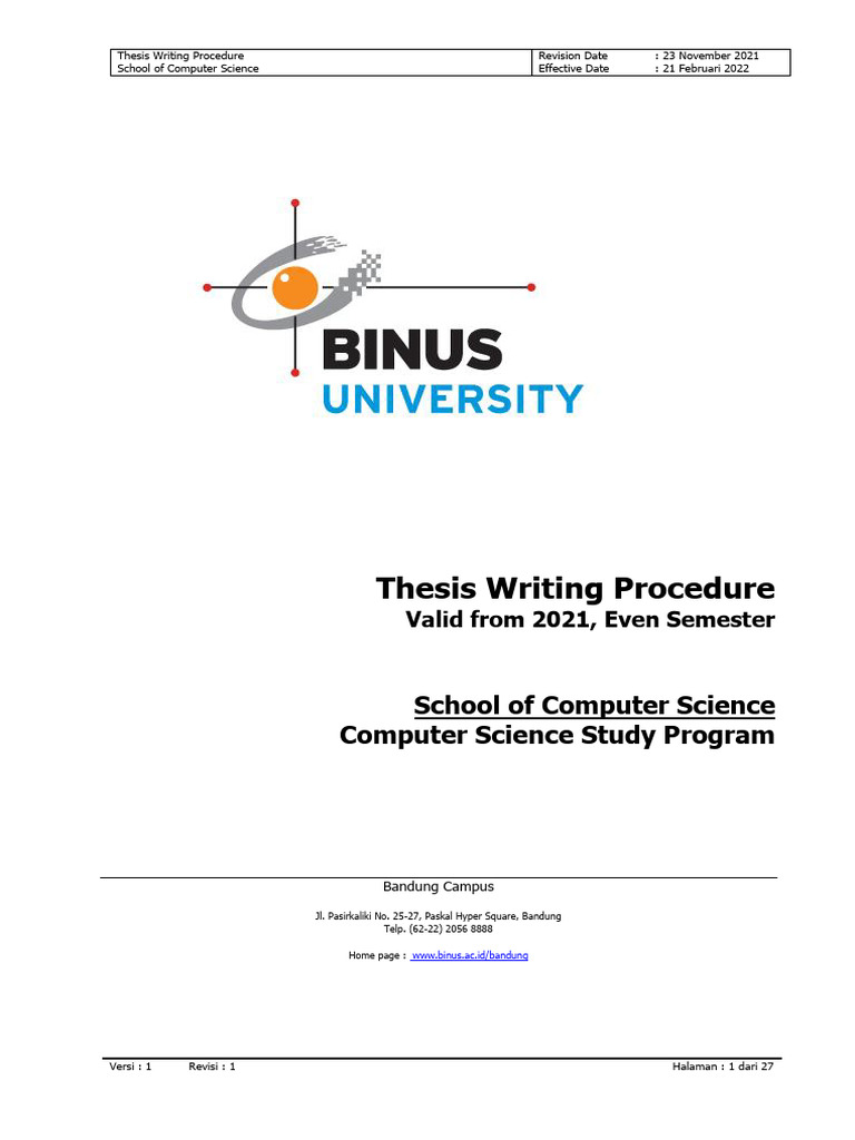 Thesis Procedure Bachelor of Computer Science | PDF | Thesis | Identity Document