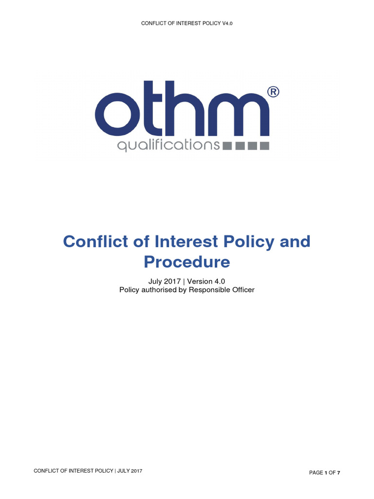 Conflict of Interest Policy Overview | PDF | Conflict Of Interest | Policy