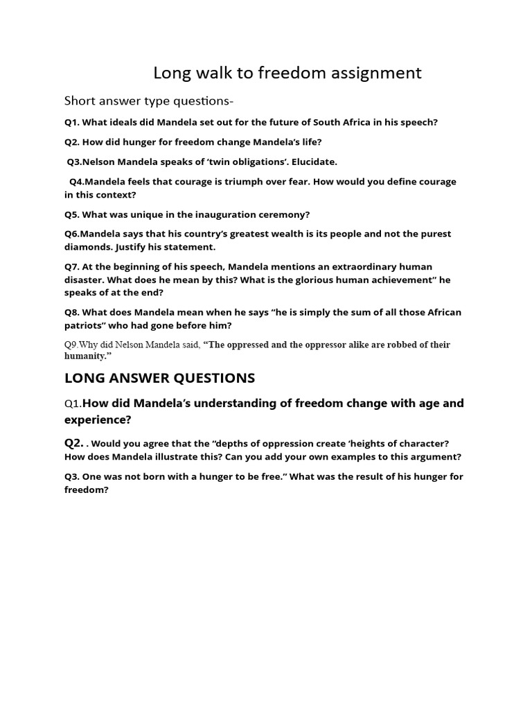 Long Walk To Freedom Assignment | PDF