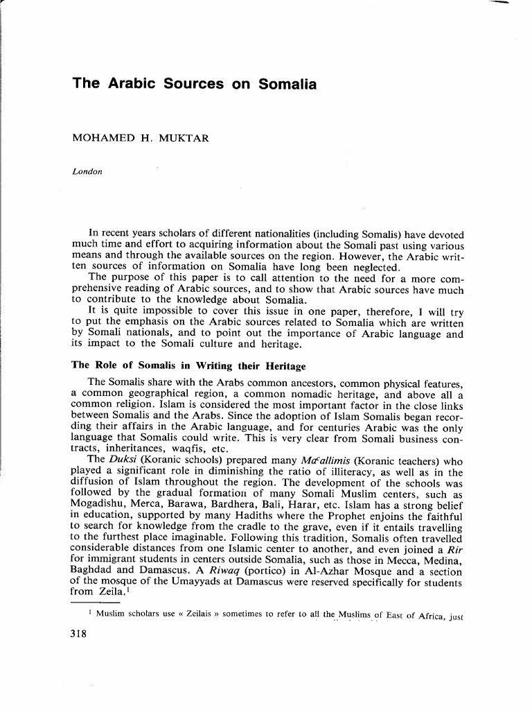 42 - M.H. MUKHTAR - The Arabic Sources On Somalia | PDF