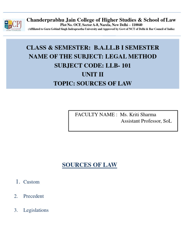 Unit 2 - Legal Method - LLB 101 - BALLB I Sem | PDF | Precedent | Justice