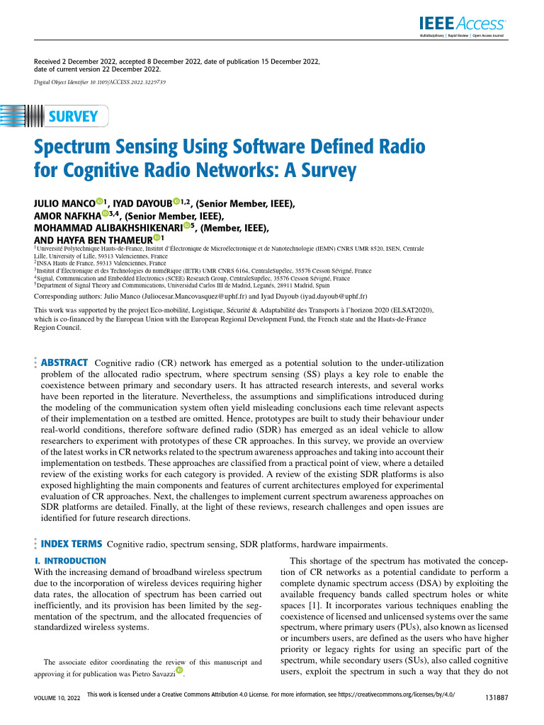Spectrum Sensing Using Software Defined Radio For Cognitive Radio Networks A Survey | PDF ...