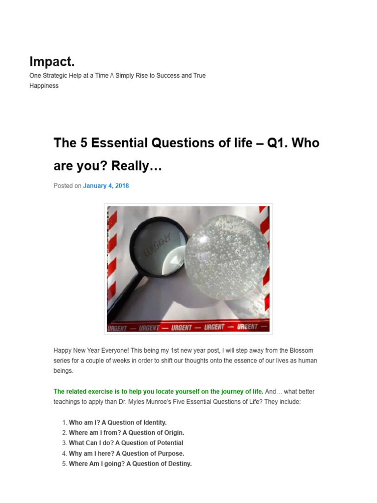 The 5 Essential Questions of Life - Q1. Who Are You - Really - Impact ...