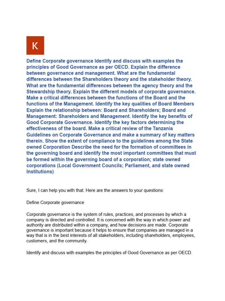 Tutorial Equations Answers 2 | PDF | Corporate Governance | Governance