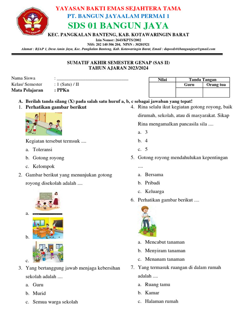 Sas Genap Pendidikan Pancasila 2023 Kelas 1 | PDF