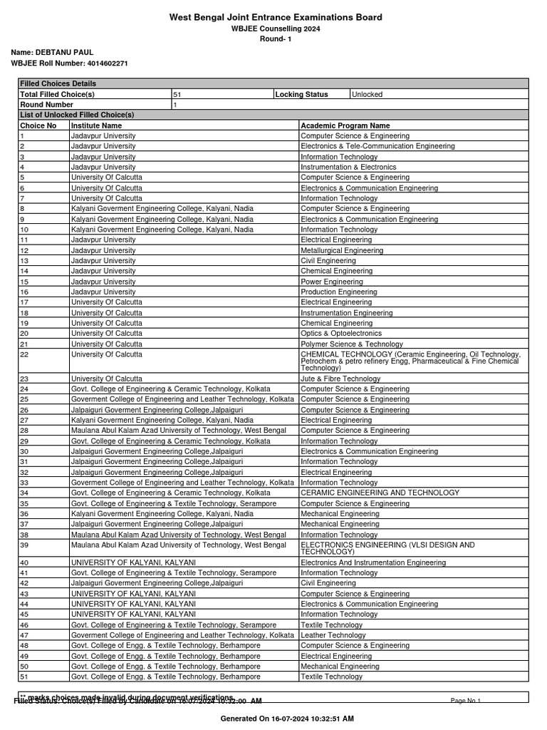 View Unlocked Filled Choices Handler | PDF | Kolkata | Engineering