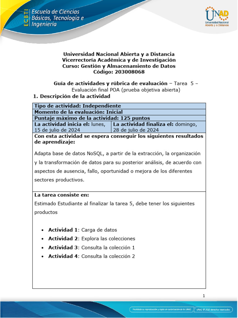 Guía de Actividades y Rúbrica de Evaluación - Tarea 5 - Evaluación Final POA (Prueba Objetiva ...