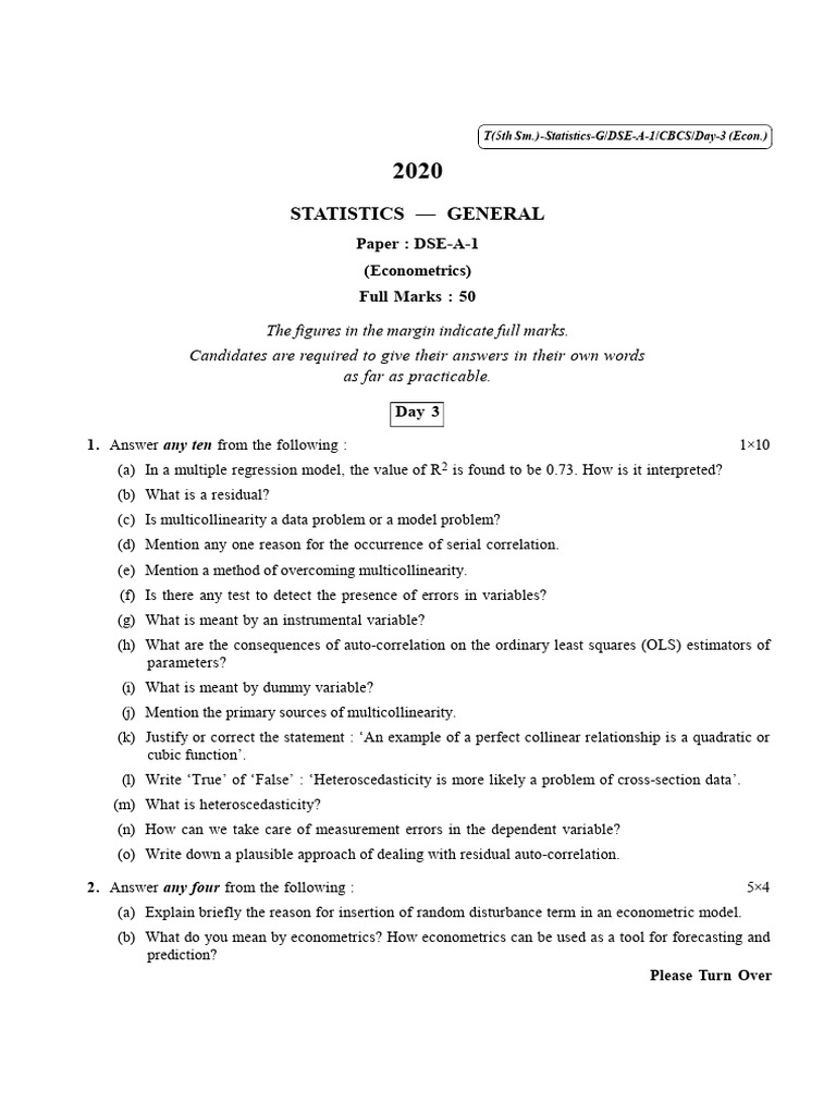 Econometrics Exam: Key Concepts & Questions | PDF | Regression Analysis ...