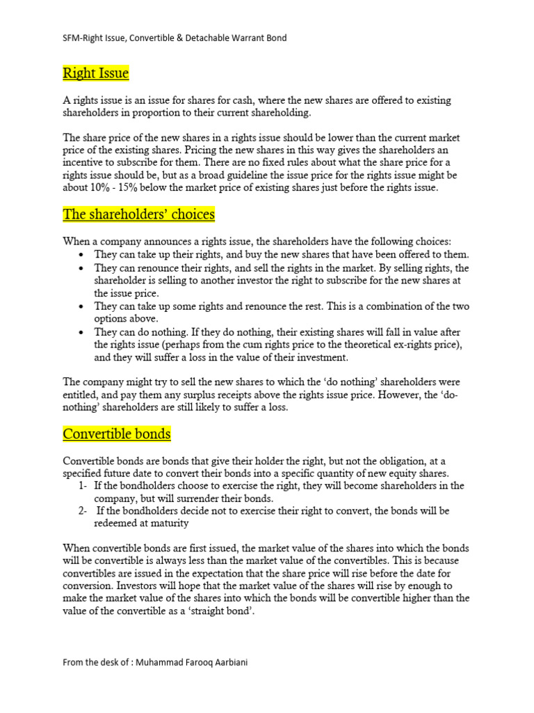 04-SFM RIGHT ISSUE | PDF | Bonds (Finance) | Stocks