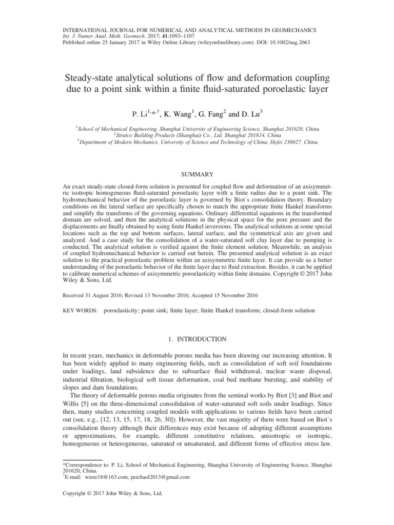 Num Anal Meth Geomechanics - 2017 - Li - Steady‐state analytical solutions of flow and ...