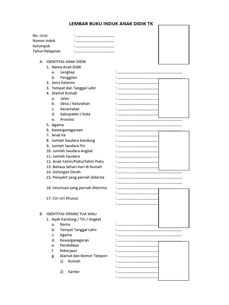 Lembar Buku Induk Anak Didik TK | PDF | Olahraga & Rekreasi | Game & Aktivitas