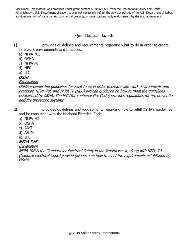 Electrical Safety Quiz Guide | PDF | Electricity | Electrical Engineering